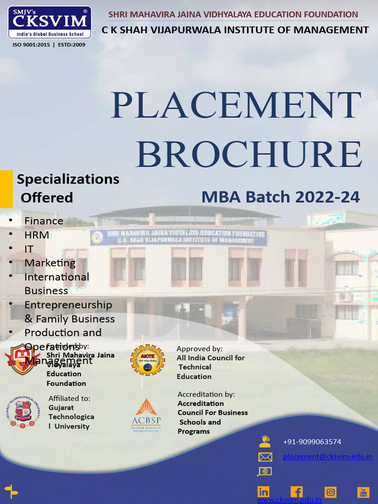 Placement Brochure MBA Batch 14 | PDF | Gujarat | Business