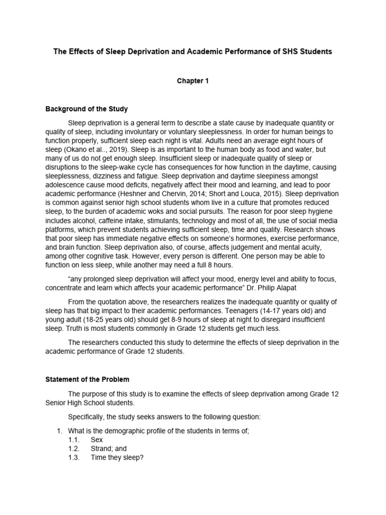The Effects of Sleep Deprivation On Grade 12 Students Academic Performance | PDF | Sleep | Sleep ...