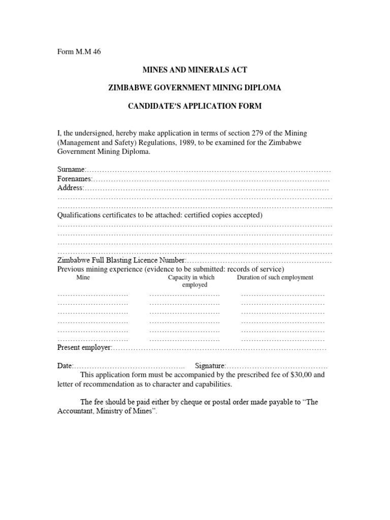 Zimbabwe Government Mining Diploma | PDF