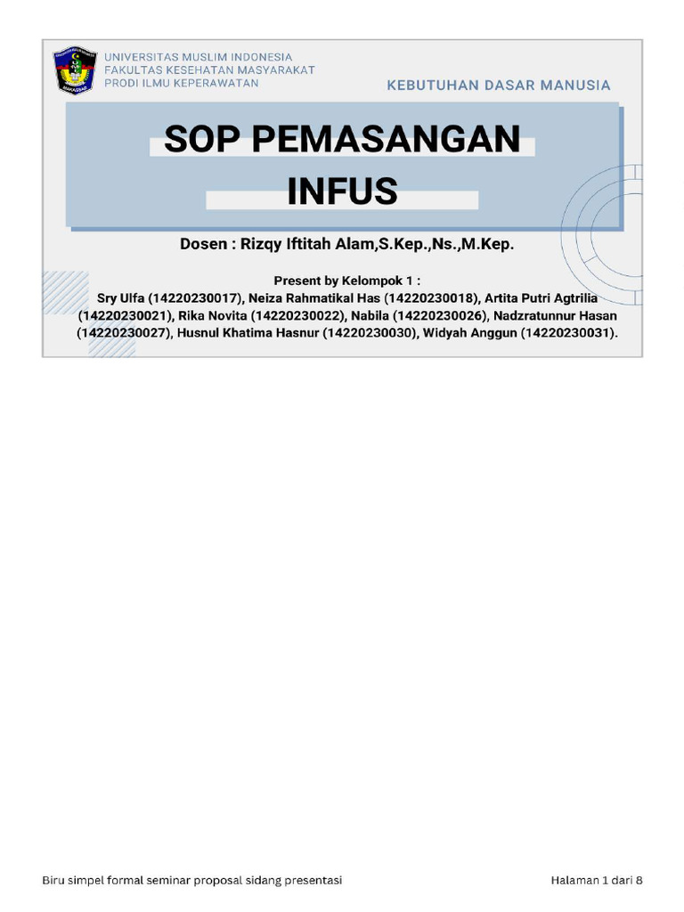 KLP 1 KDK Sop Pemasangan Infus - Compressed | PDF