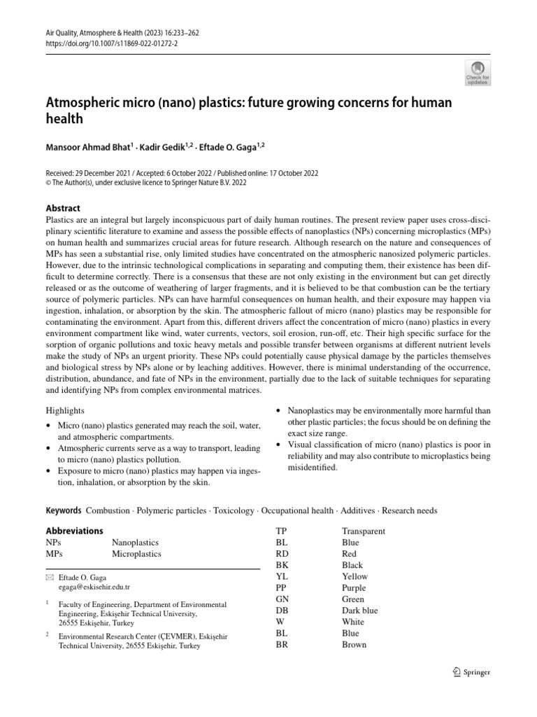 Atmospheric Micro (Nano) Plastics Future Growing Concerns For Human | PDF