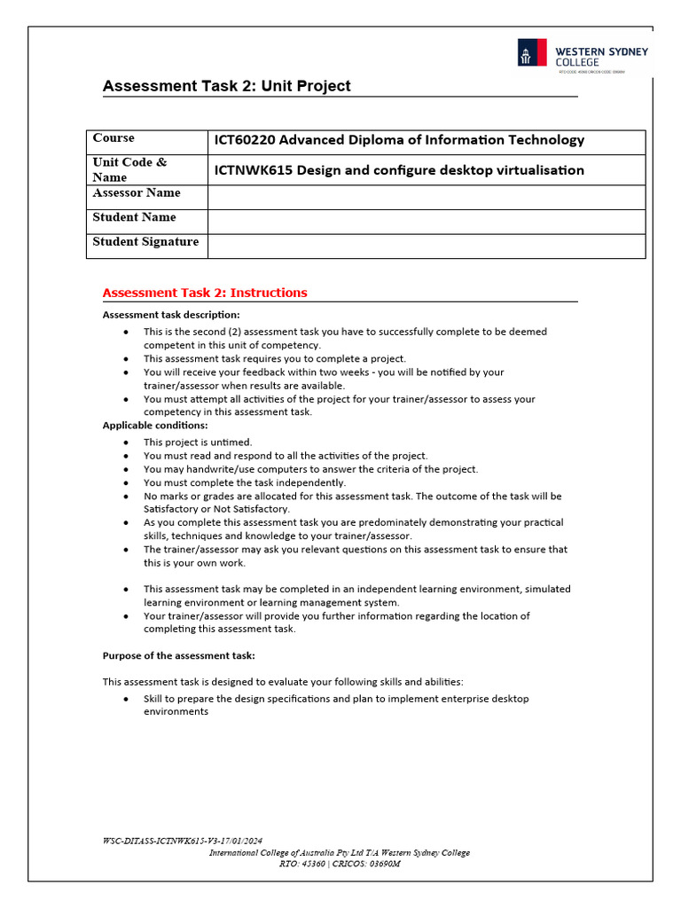 Assessment Task 2 ICTNWK615 | PDF | Virtualization | Desktop Virtualization