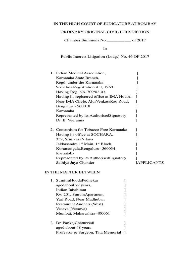 Chamber Summons & Affidavit in Support | PDF | Tobacco Smoking | Addiction
