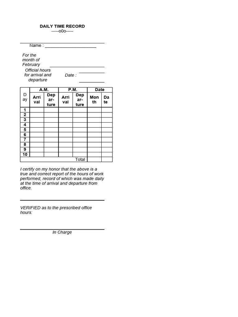 Daily Time Record Sheet | PDF