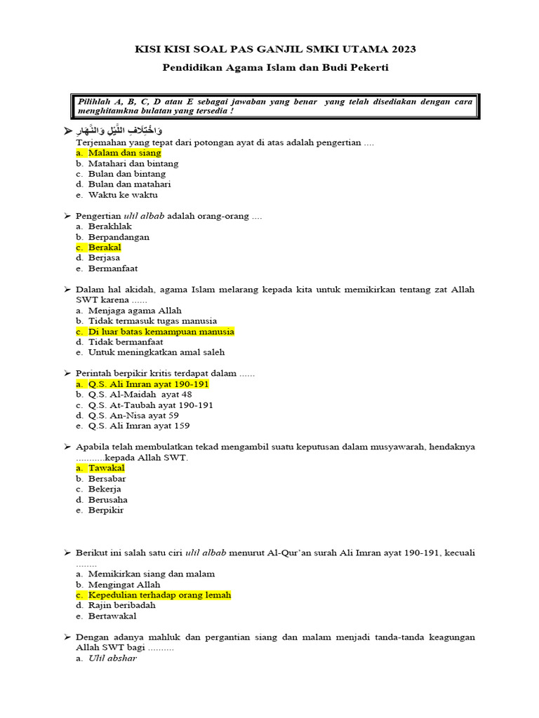 Kisi PAI Kls XII, PAS SMT Ganjil 2023 | PDF | Karier & Perkembangan