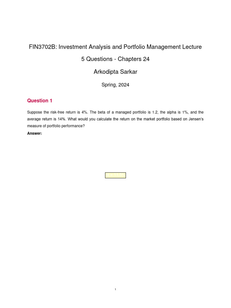 Investment Analysis and Portfolio Management: Practice 5 | PDF | Sharpe ...