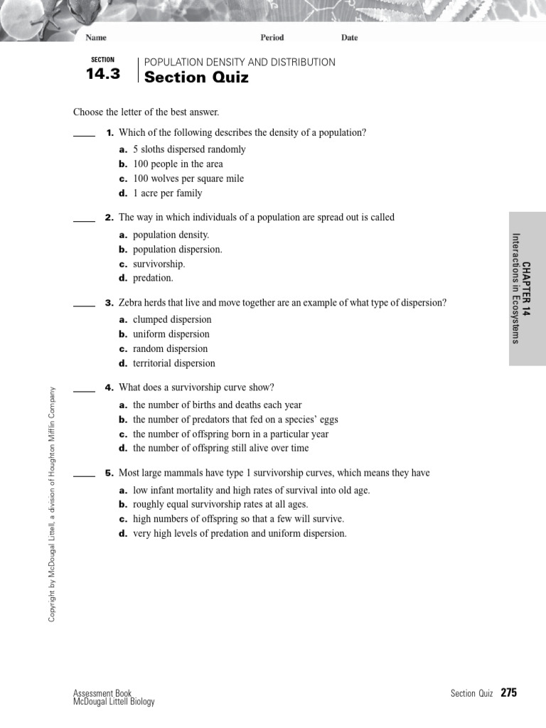 14.3 Quiz | PDF | Biological Dispersal | Zoology