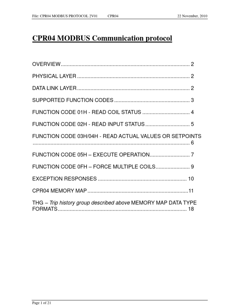 CPR04 MODBUS Protocol Overview | PDF | Data Transmission | Telecommunications