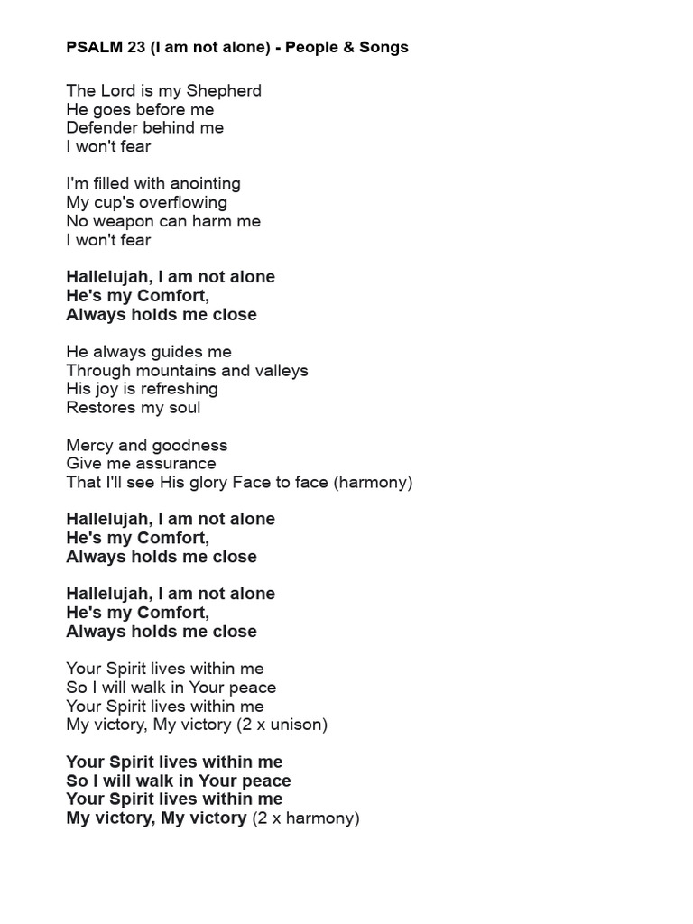 Psalm 23 I Am Not Alone Lyrics | PDF | Self-Improvement