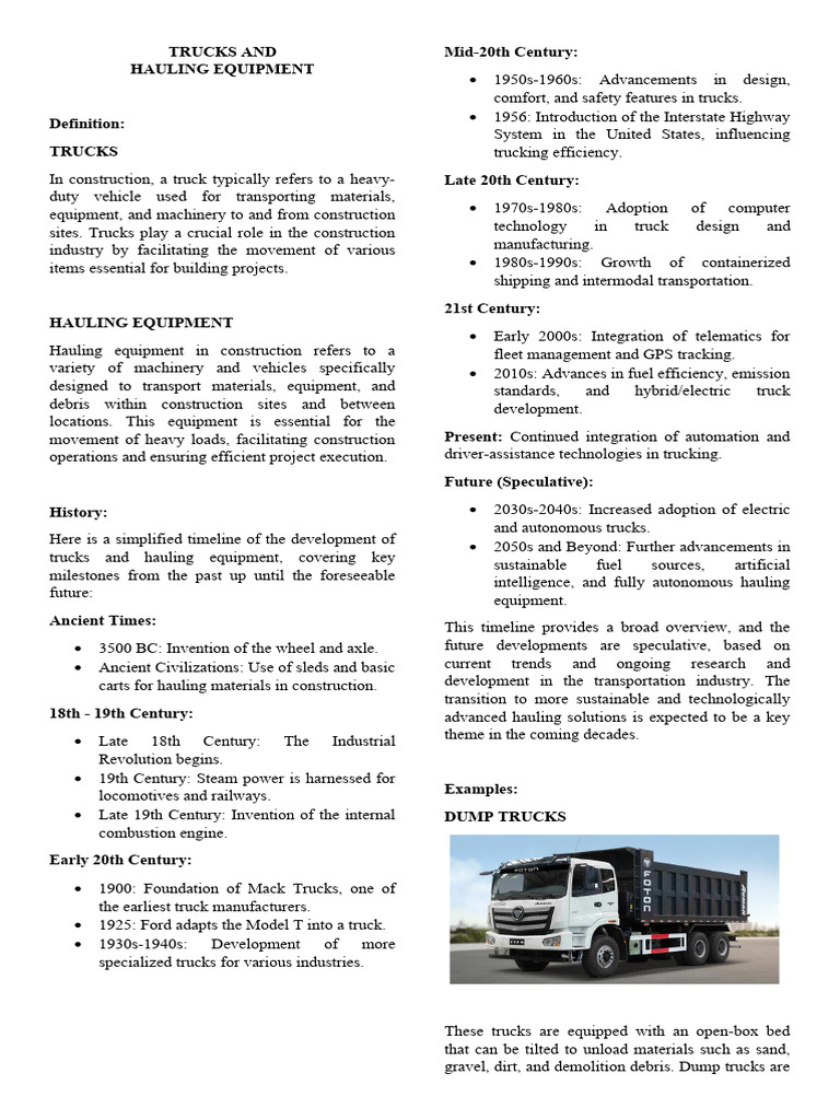 Notes Trucks and Hauling Equipment | PDF | Loader (Equipment) | Truck