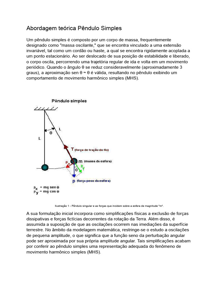 Abordagem teórica Pêndulo Simples (1) | PDF