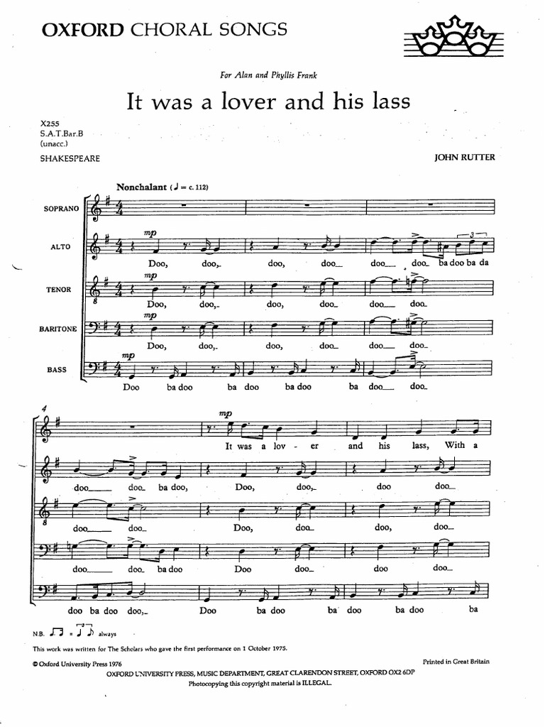 Rutter - It Was A Lover and His Lass | PDF