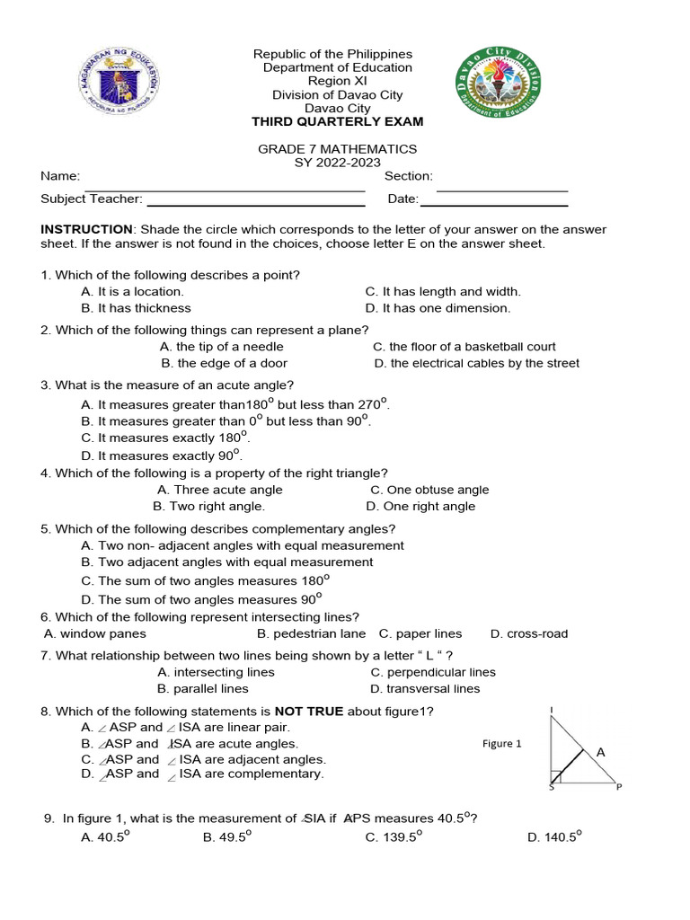 Quarterly Test Q3 Mathematics 7 | PDF | Rectangle | Euclidean Plane ...