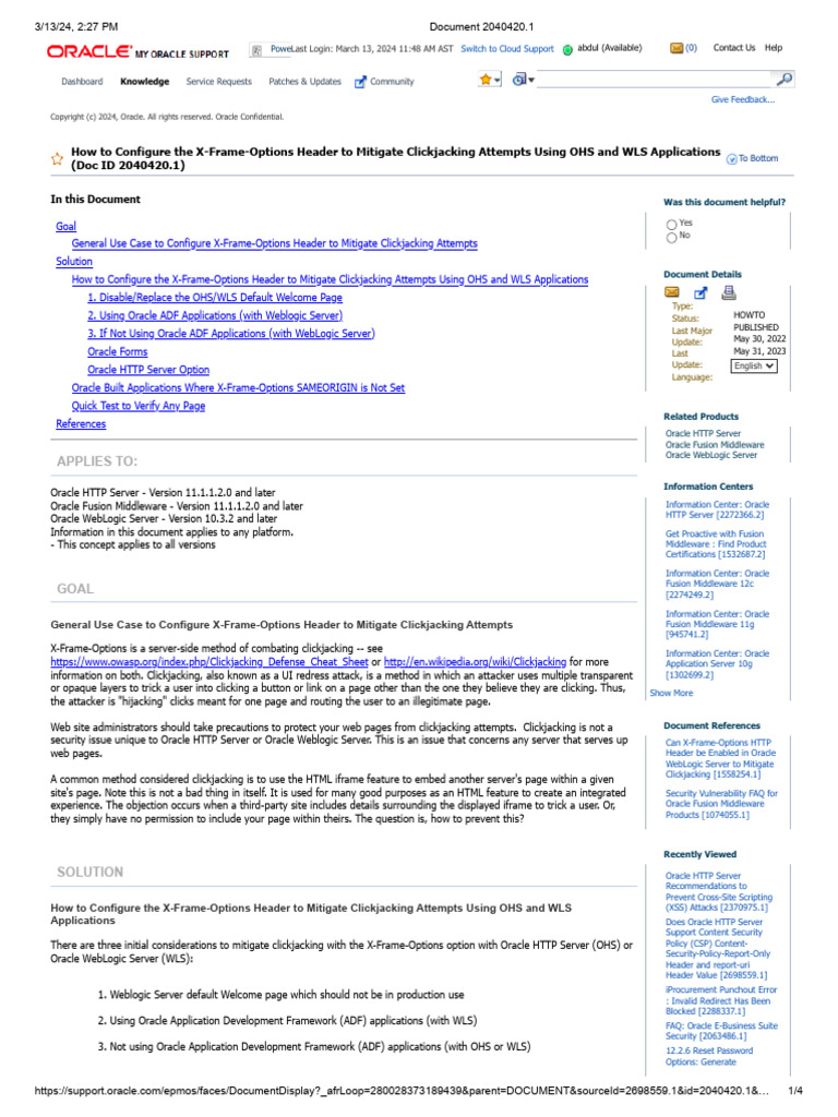 How To Configure The X Frame Options Header To Mitigate Clickjacking Attempts Using Ohs And Wls