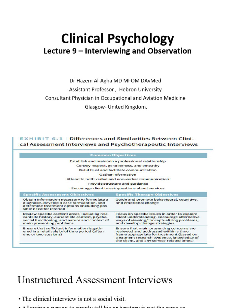 Clinical Psychology: Interview Techniques | PDF | Mental Disorder | Clinical Psychology