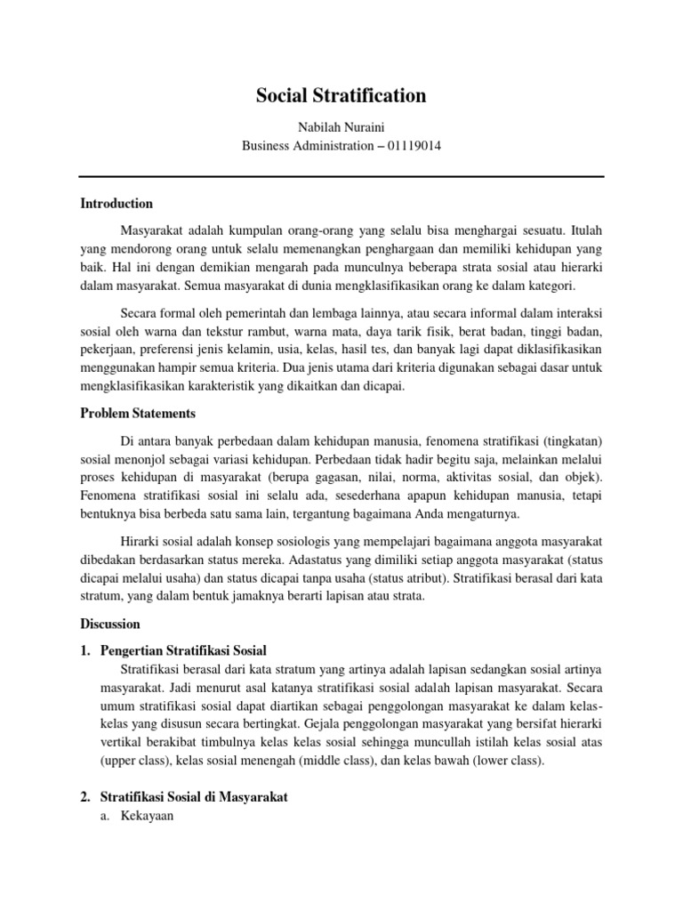 Assignment 3 - Social Stratification | PDF | Ilmu Sosial