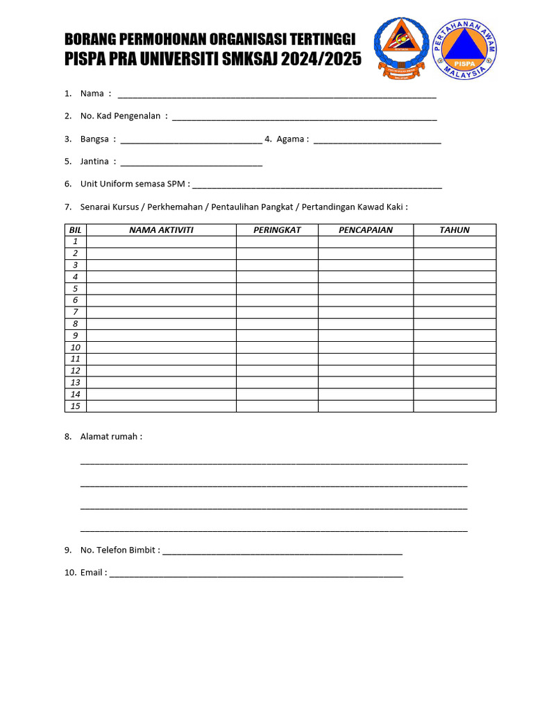 Borang Mohon Pispa | PDF