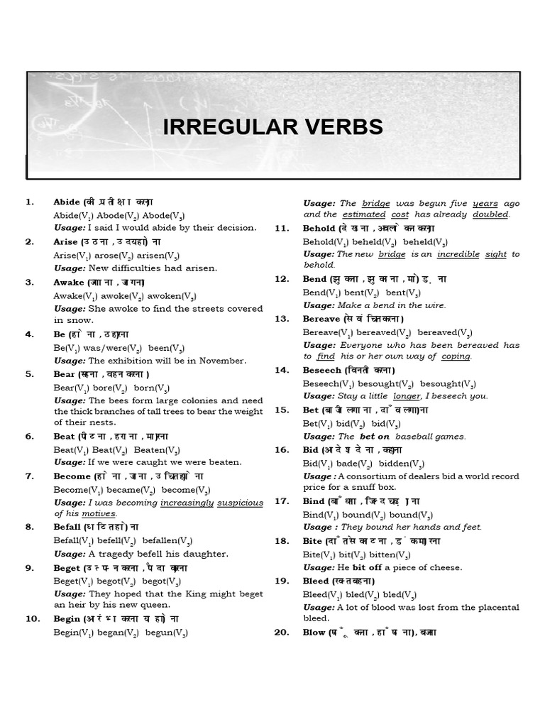 Irregular Verbs File Pdf
