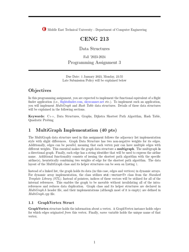 CENG 213 PA3 2023-v1 | Download Free PDF | Vertex (Graph Theory) | Function (Mathematics)