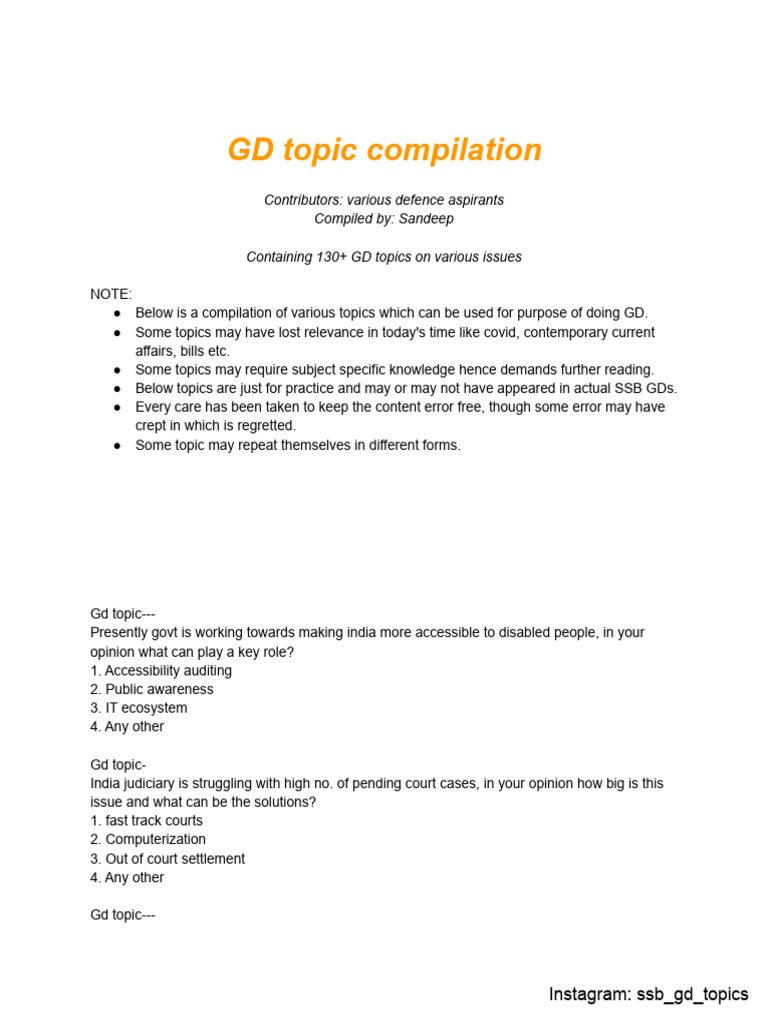GD Topic Compilation | Download Free PDF | Caste | Poverty