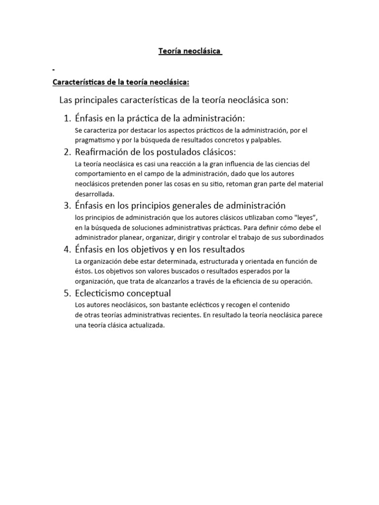 Teor a Neocl sica Caracteristicas De La Teoria PDF
