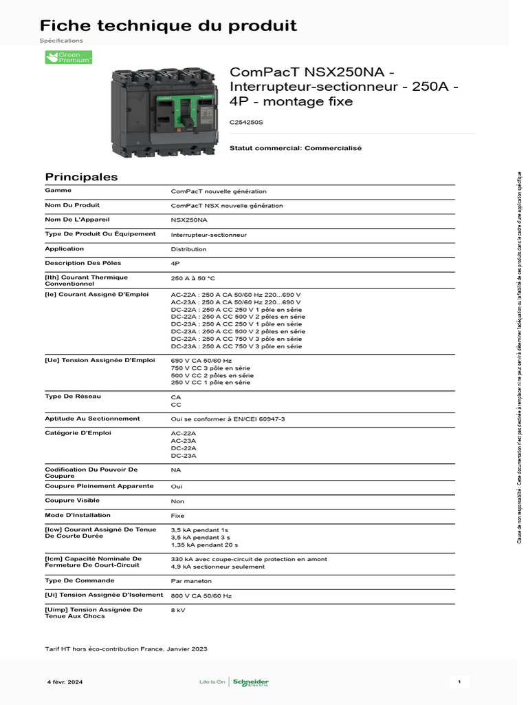 Interrupteur-sectionneur 250A 4P NSX250NA | PDF | Problèmes ...