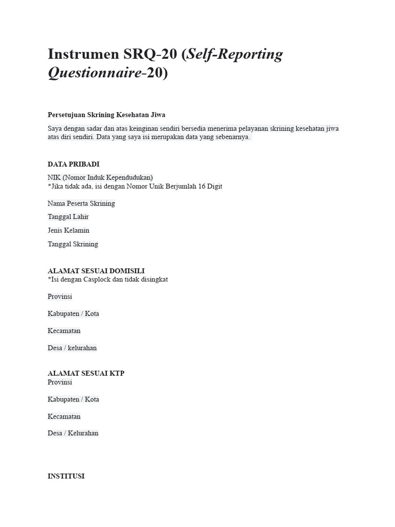 Skrining Kesehatan Jiwa SRQ-20 | PDF