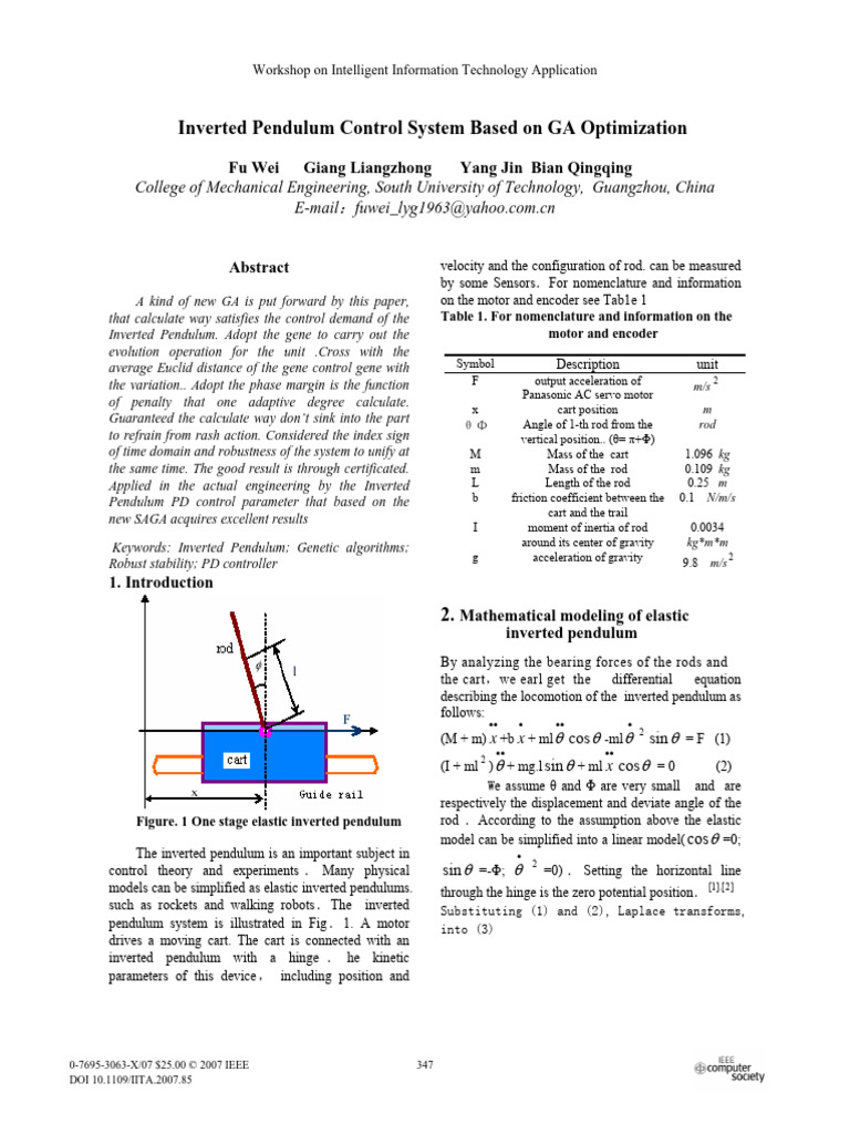 16 Inverted Pendulum Control System Based On Ga Optimization Pdf Pendulum Control Theory