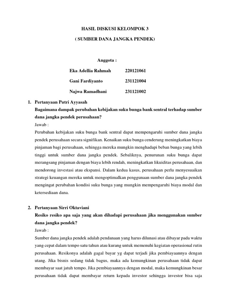 Sumber Dana Jangka Pendek | PDF | Karier & Perkembangan | Bisnis