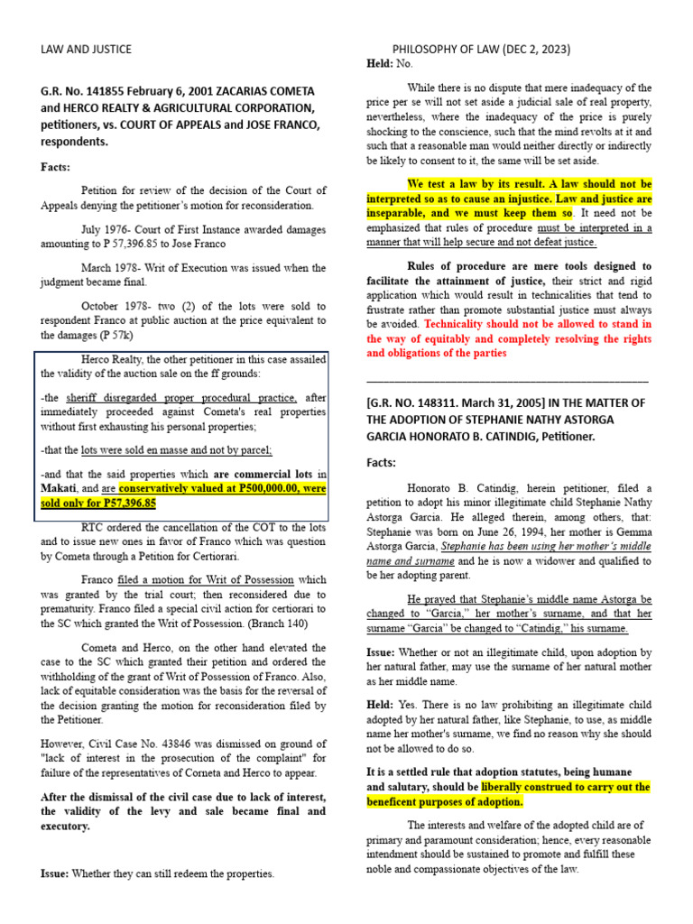 Case Digests Philo Finals Dec. 2 | PDF | Complaint | Justice