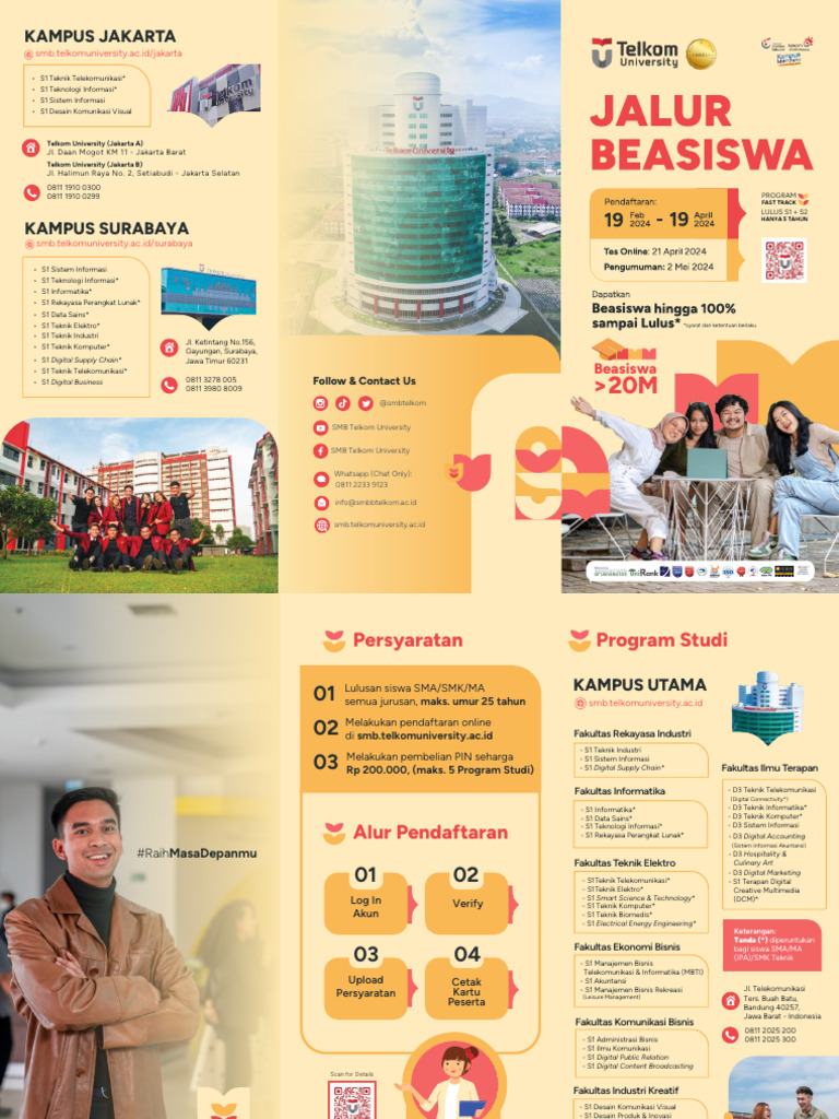 Brosur Trifold Jalur Beasiswa JPU Telkom University 2024 | PDF