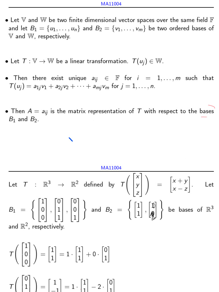 Matrix Representation Of A Linear Transformation Pdf Linear Map Basis Linear Algebra