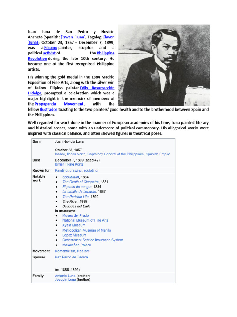 Juan Luna de San Pedro y Novicio Ancheta | PDF | Classics
