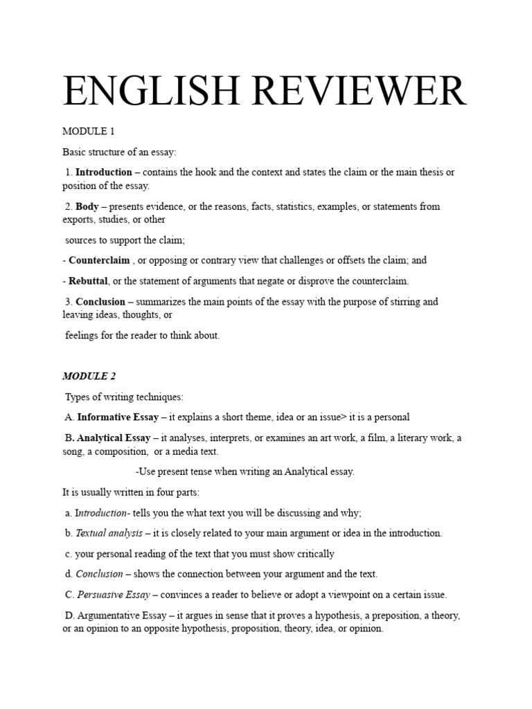 English Reviewer | PDF | Essays | Argument