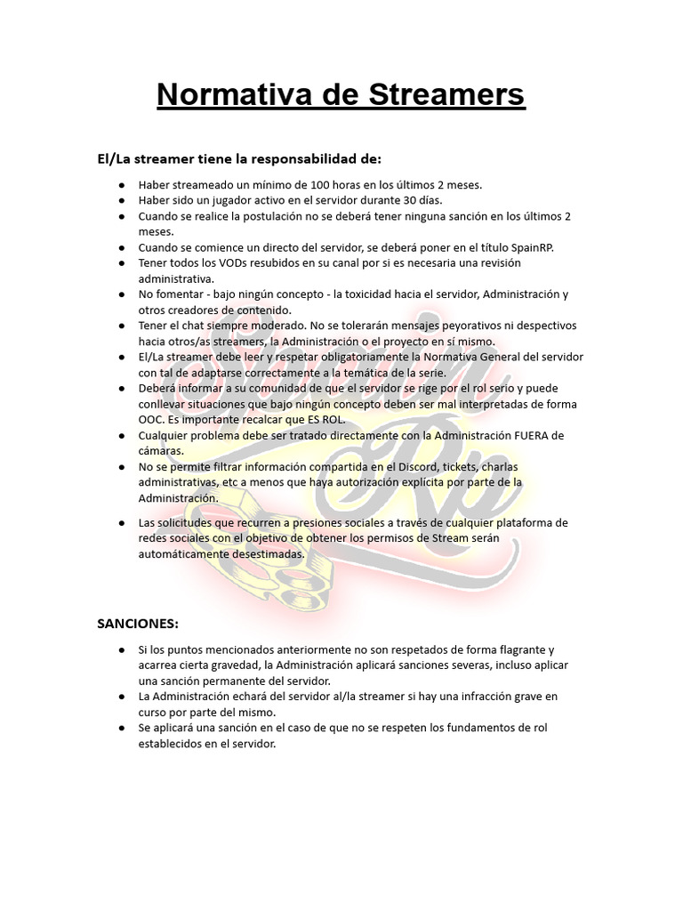 Normativa de Streamers. | PDF