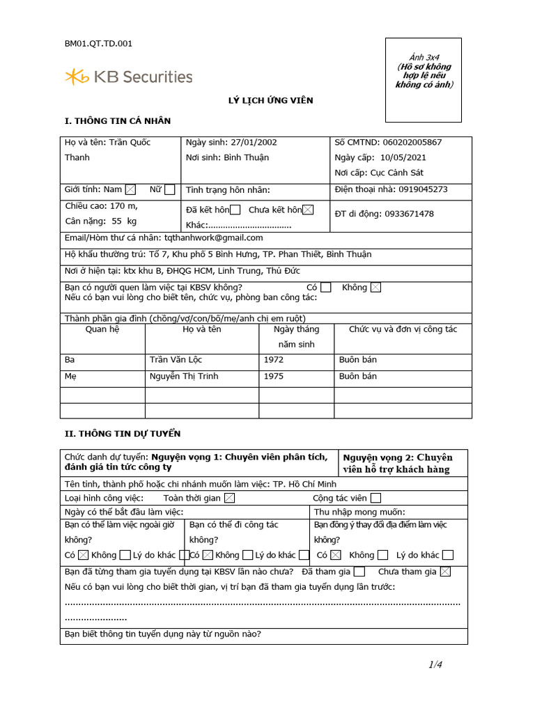 BM01 QT TD 001 | PDF