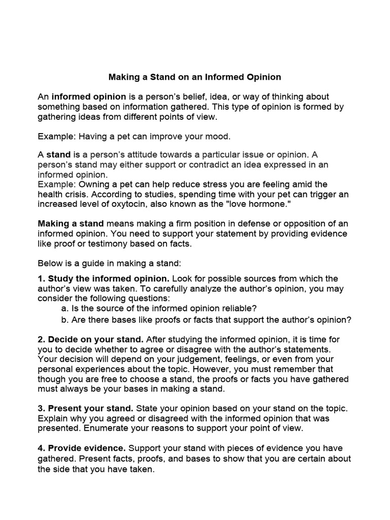Guide to Making an Informed Stand | PDF | Evidence | Opinion