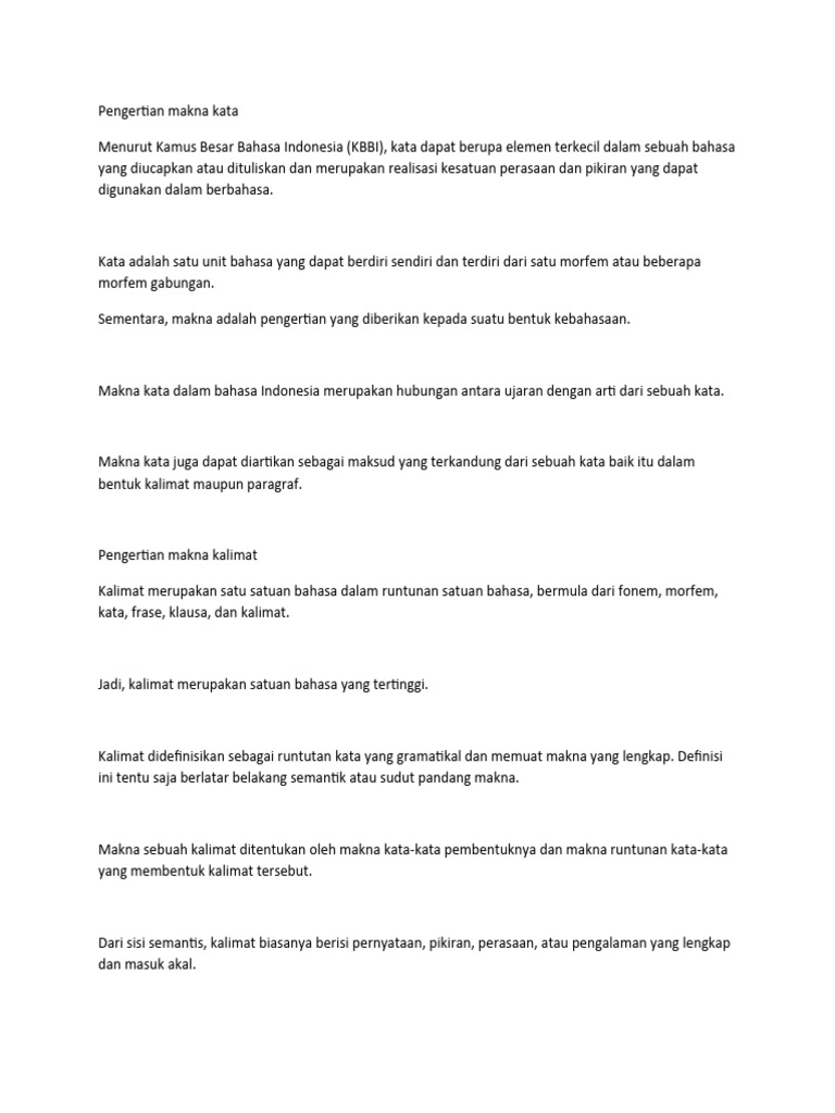 Pengertian dan Jenis Makna Kata dalam Bahasa | PDF