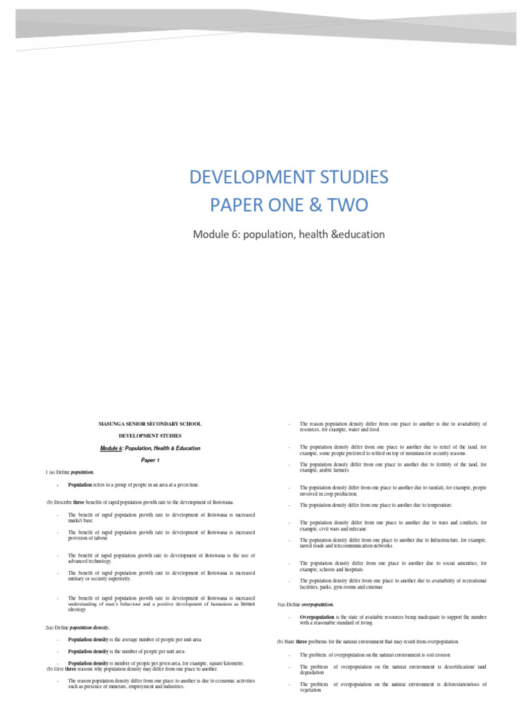 Module 6 Development Studies Paper 1&2 | PDF | Health Care | Birth Rate