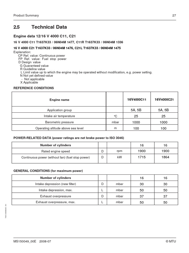 16V4000C10-21R (Technical Data) | PDF | Engines | Coolant