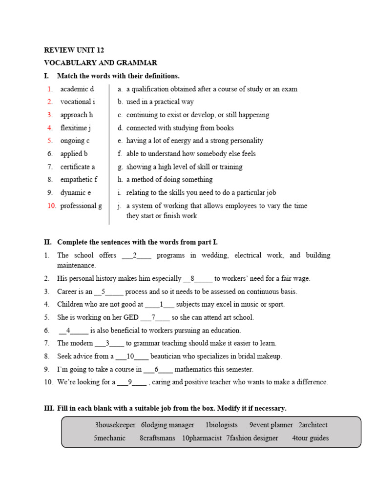 Review Unit 12 | PDF | Teachers