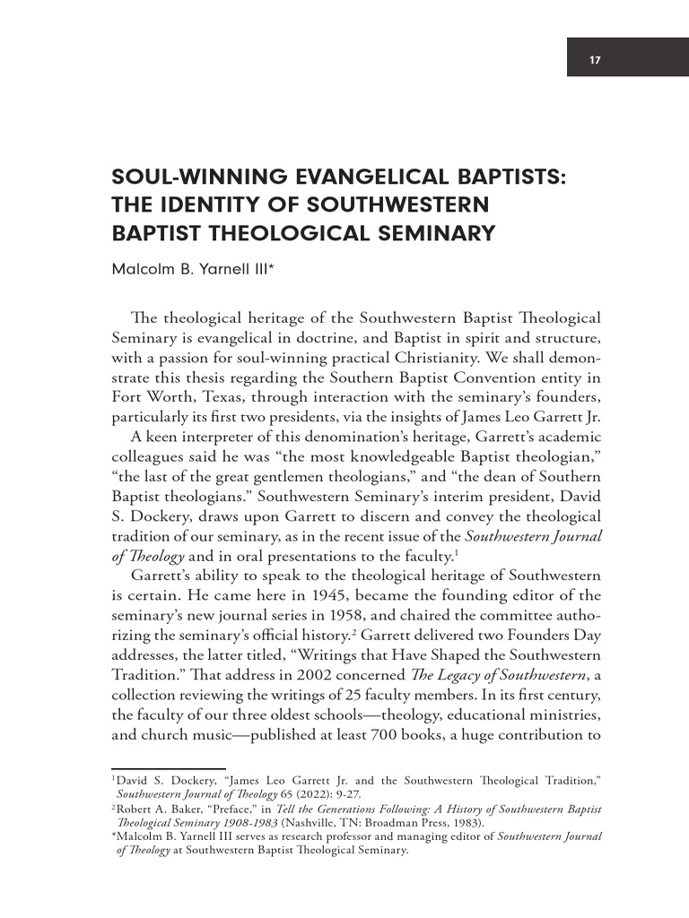 Evangelical Baptist Identity at Southwestern | PDF | Born Again | Jesus
