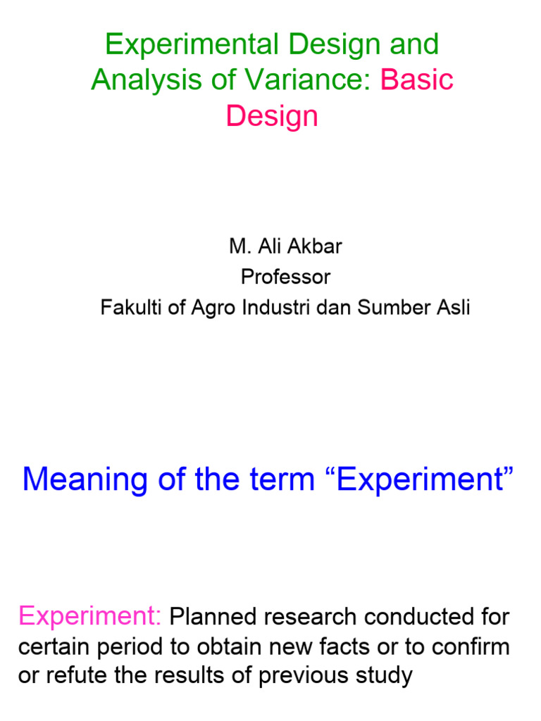 Experimental Design and Analysis of Variance | PDF | Experiment | Design Of Experiments