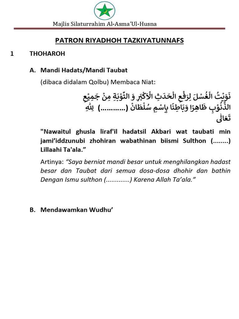 PATRON RIYADHOH TAZKIYATUNNAFS Rev - 1 | PDF