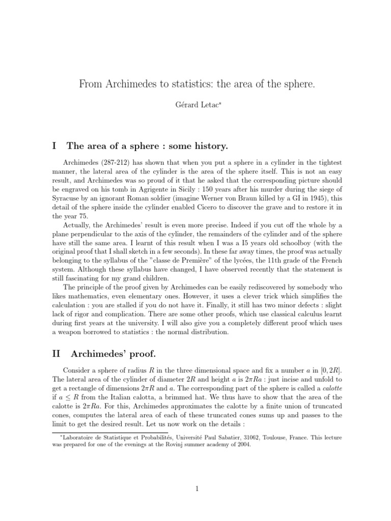 Archimede | PDF | Area | Pi