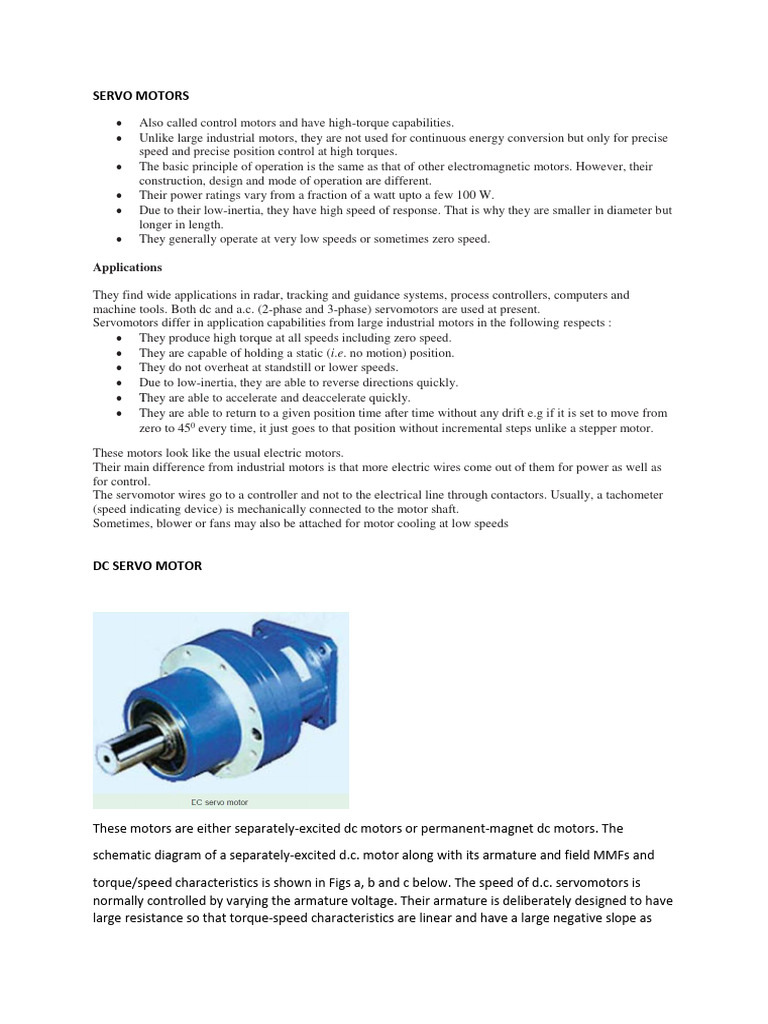 Overview of Servo Motors and Applications | PDF | Electric Motor ...