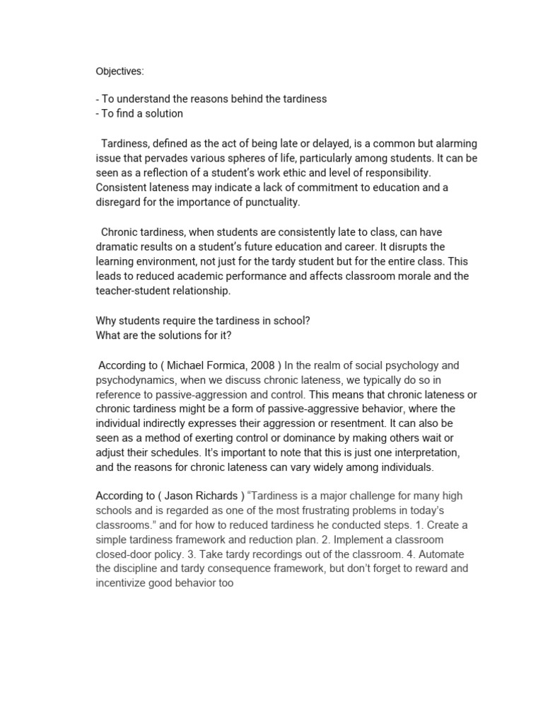 Solutions to Student Tardiness Issues | PDF