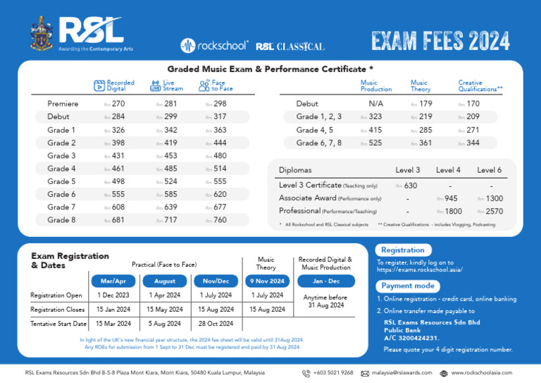 RSL+Exam+Fee+Sheet+2024 Malaysia+ | PDF | Money