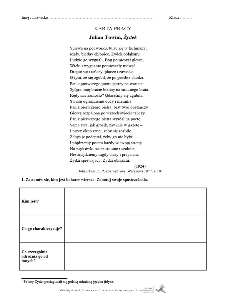 Karta Pracy Wiersz Zydek WWW | PDF