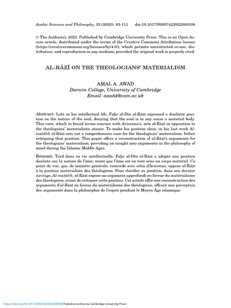 Alrazi On The Theologians Materialism | PDF | Existence | Causality